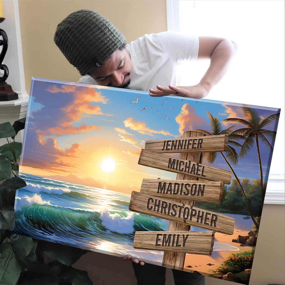 Beach Sunrise Color Multi-Names Premium Canvas – GoFamilygift