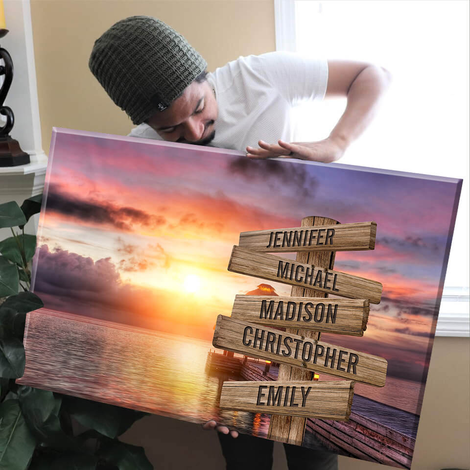 Coast Sunset Color Multi-Names Premium Canvas – GoFamilygift