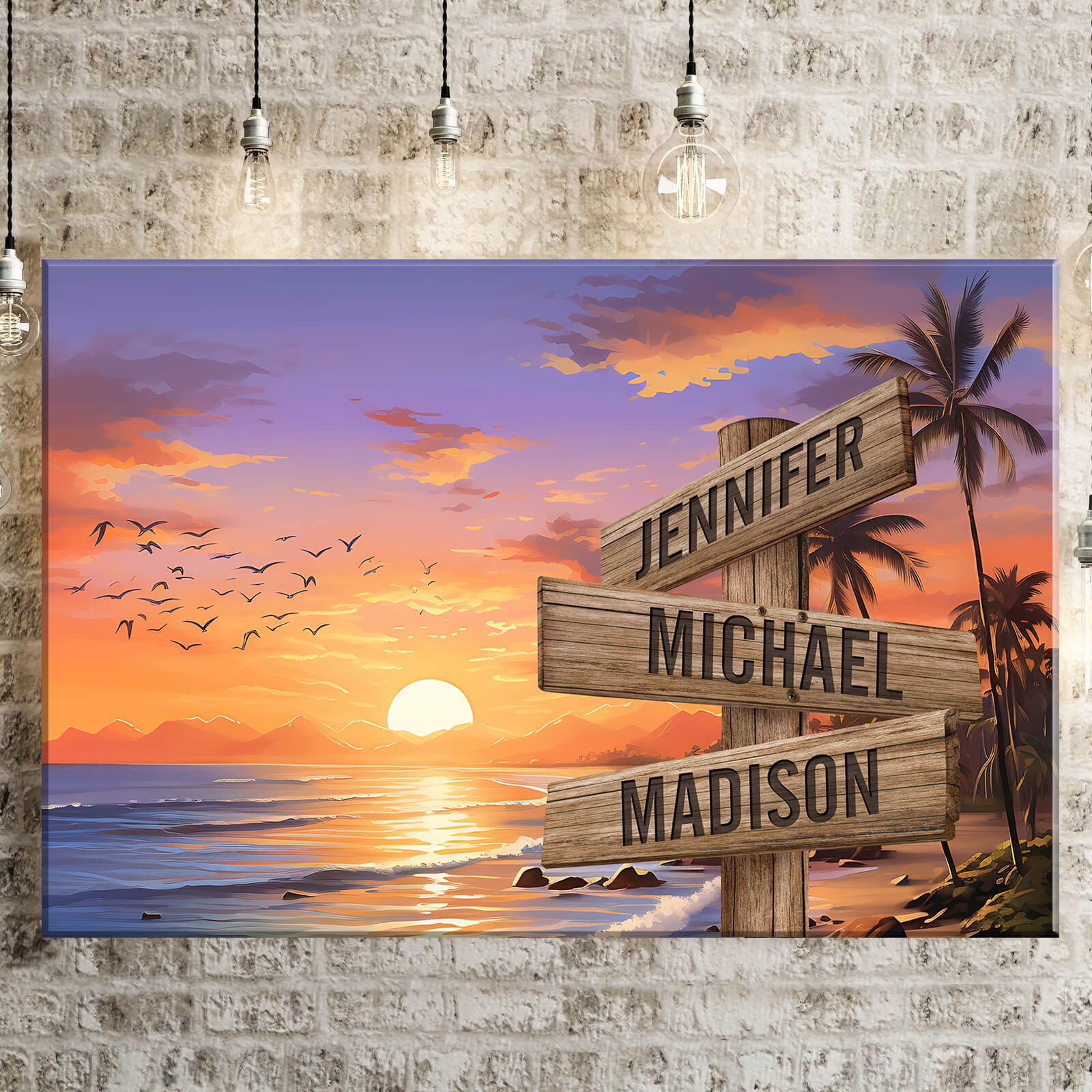 Sunset Palm Trees Color Multi-Names Premium Canvas Poster – GoFamilygift