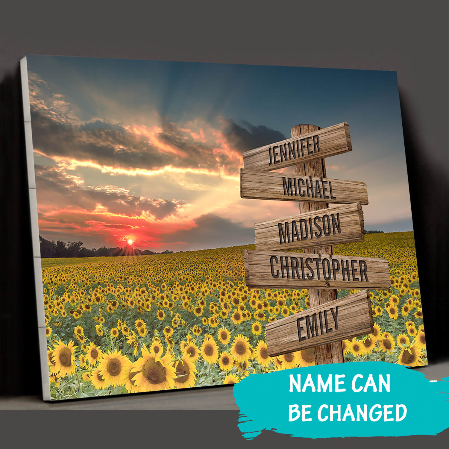 Sunflower Sunset Color Multi-Names Premium Canvas – GoFamilygift