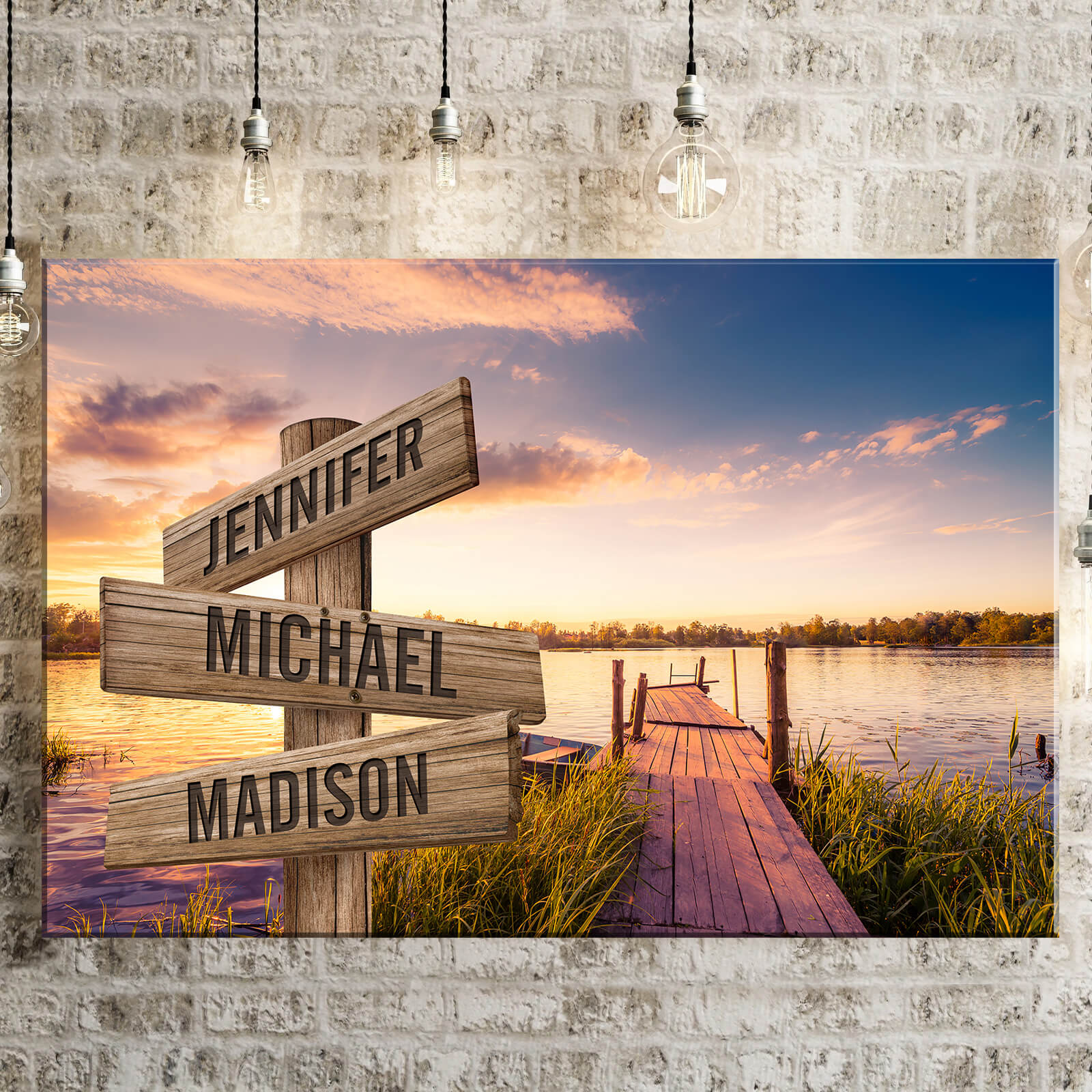 Lake Sunset Color Multi-Names Premium Canvas Poster – GoFamilygift