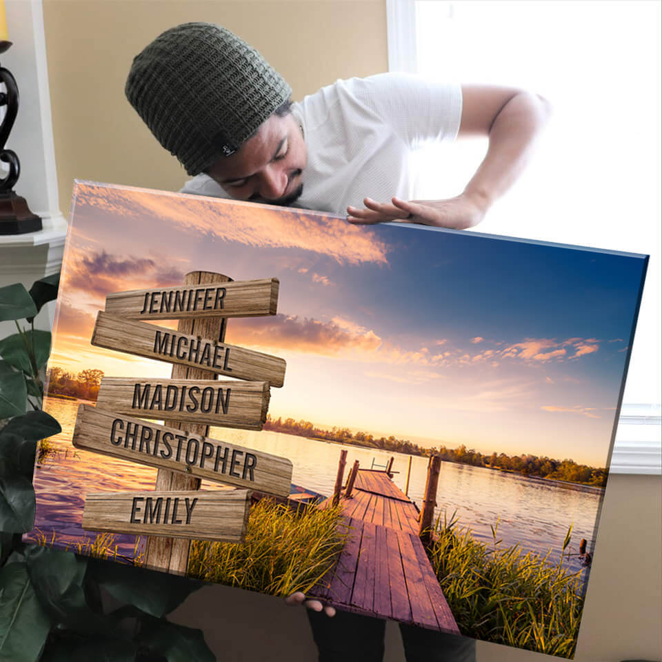 Lake Sunset Color Multi-Names Premium Canvas – GoFamilygift