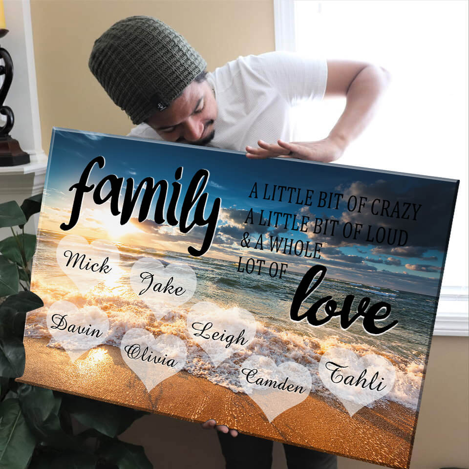 Personalized Family Color Ocean Sunset Multi-Names Premium Canvas ...